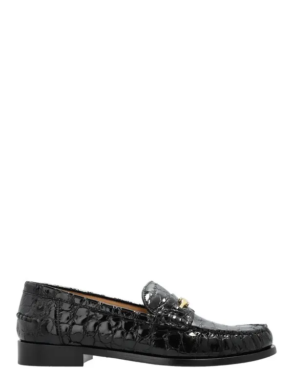 FERRAGAMO Croc-embossed Leather Loafers - Black