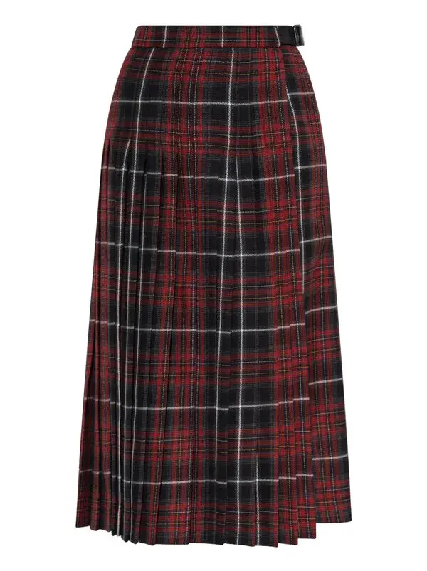 Burberry Plaid Pattern Midi Skirt - Red