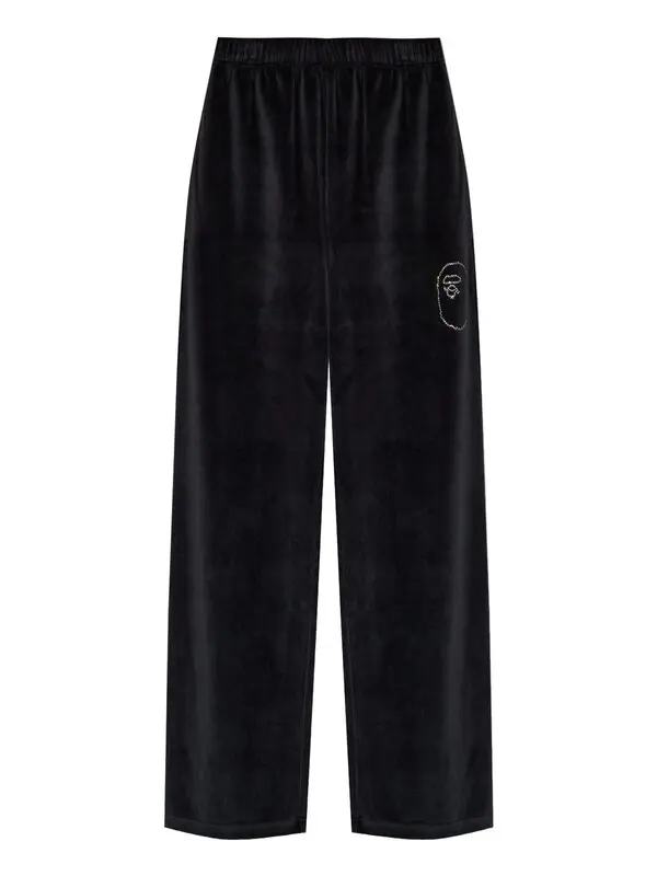 A BATHING APE Velour Wide Leg Sweatpants - Black