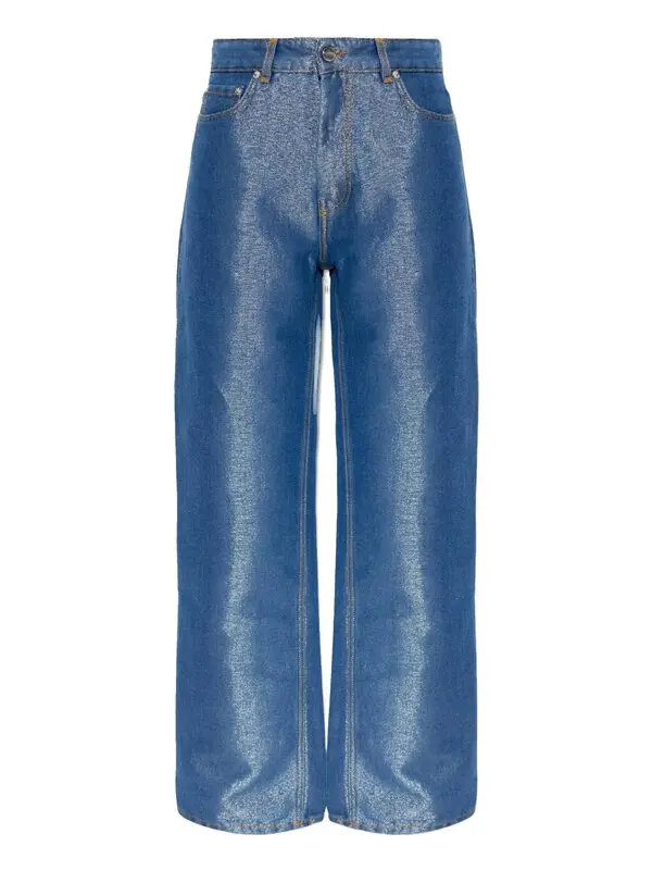 GANNI Metallic Coated Straight Leg Jeans - Blue