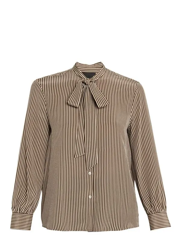 NILI LOTAN Irina Striped Silk Shirt - Choc