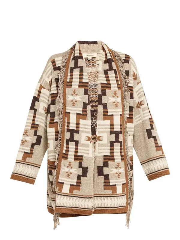 L'Agence Jair Fringe-trim Jacquard Cardigan - Natural Multi