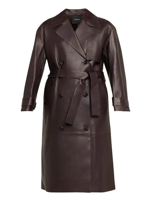 Theory Oversized Leather Trench Coat - Cacao