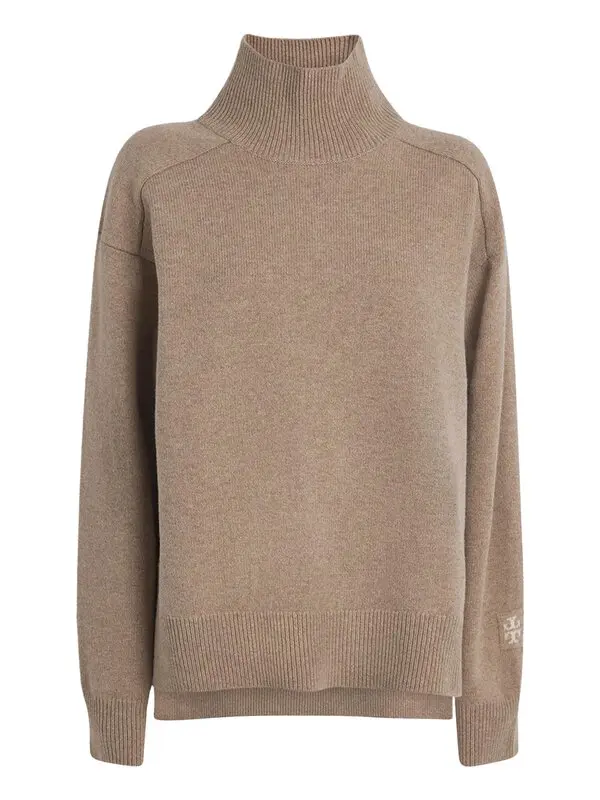 Tory Burch Merino Wool High-neck Sweater - Beige