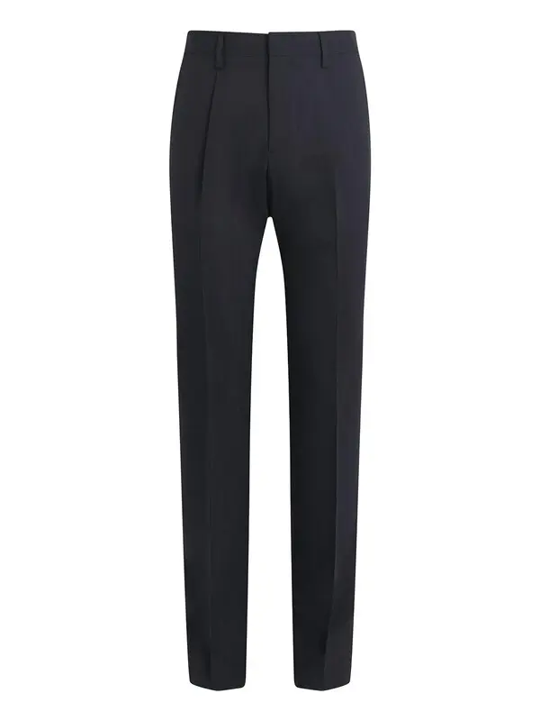 LARDINI Wool-blend Pleated Straight Trousers - Navy