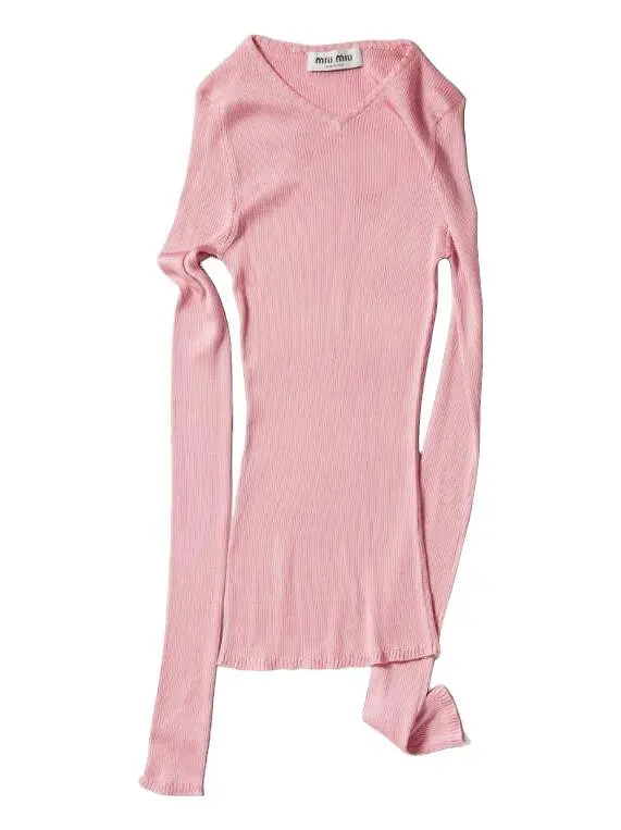 Miu Miu Ribbed Silk Top - Begonia