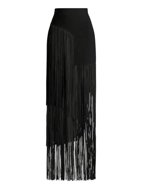 Herve Leger Asymmetric Fringed Skirt - Black