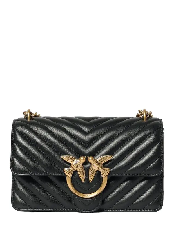 Pinko Quilted Leather Shoulder Bag With Metal Chain - Black