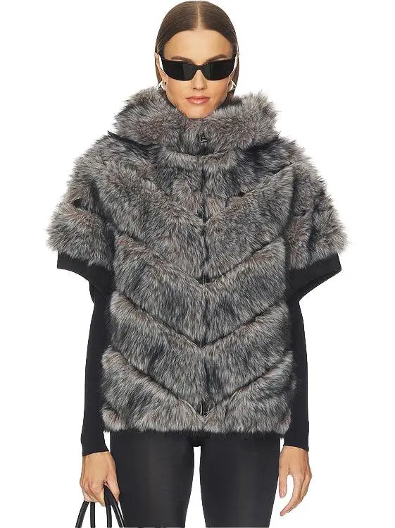 Jocelyn Faux Fox Fur Chevron Jacket - Grey