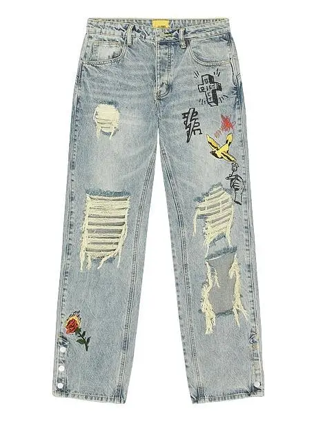 DIET STARTS MONDAY Doodle Distressed Denim Jeans - Indigo