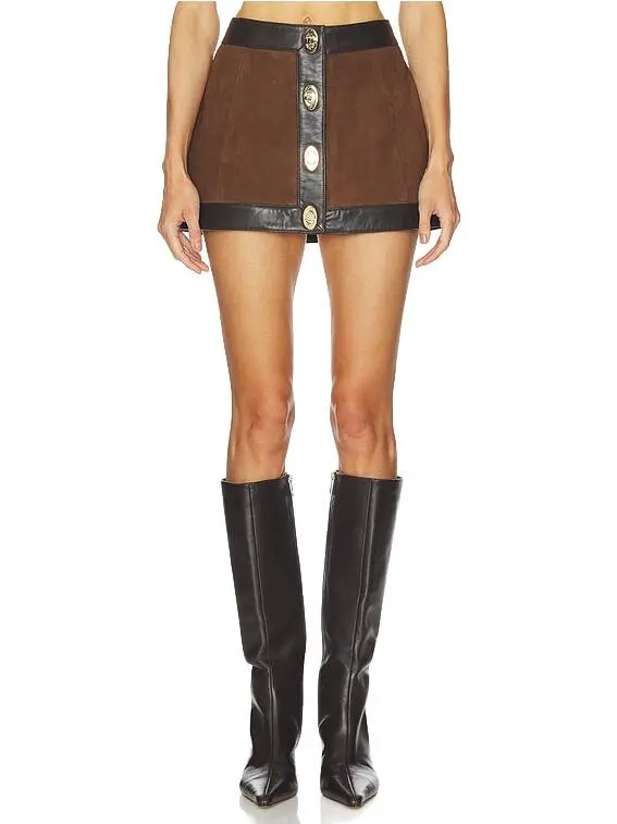Retrofete Lisbeth Leather Mini Skirt - Chocolate & Tobacco