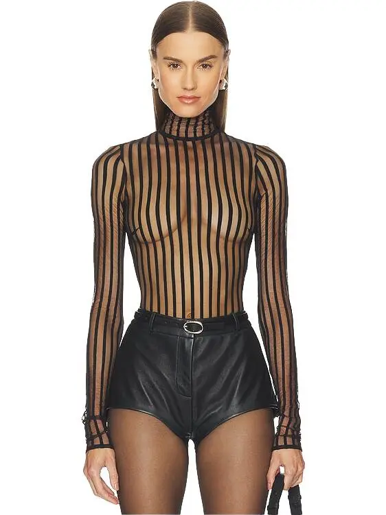 LAQUAN SMITH Long Sleeve Mock Neck Bodysuit - Black