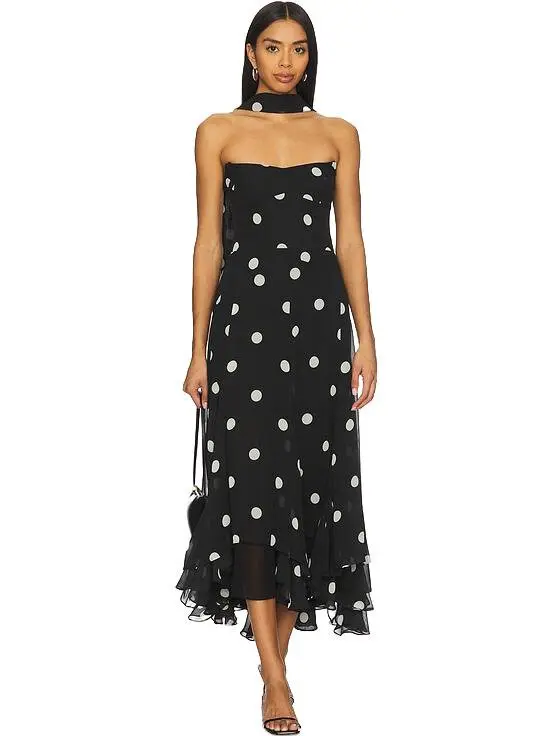 Amanda Uprichard Monterey Dress With Scarf - Black & Ivory