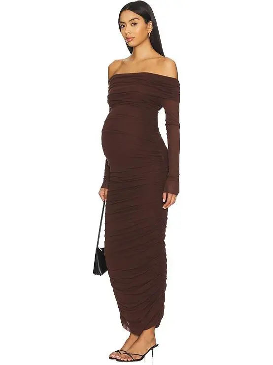 BUMPSUIT Off The Shoulder Mesh Dress - Chocolate