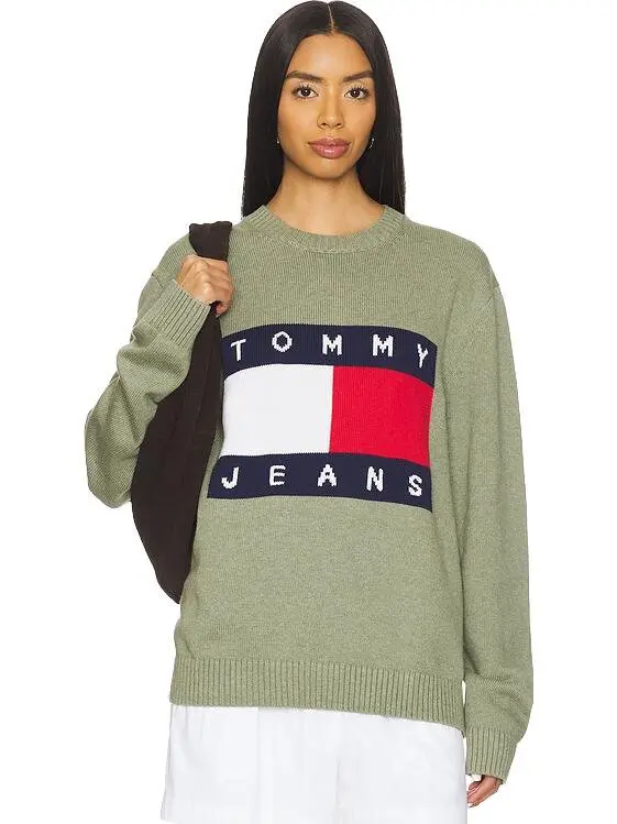 Tommy Hilfiger Melange Flag Sweater - Utility Sage Heather