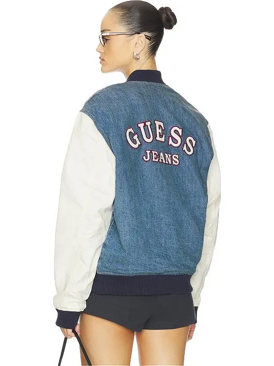 Guess Denim Letterman Jacket - Artistic Medium Wash