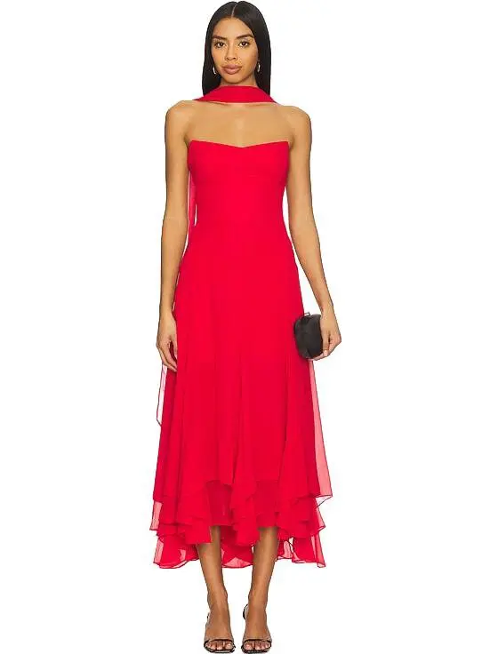 Amanda Uprichard Monterey Dress With Scarf - Cherry Red