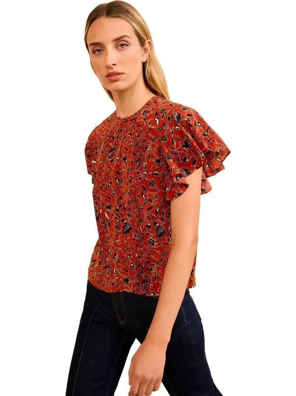 Ulla Johnson Adoni Short Sleeve Top - Terracotta