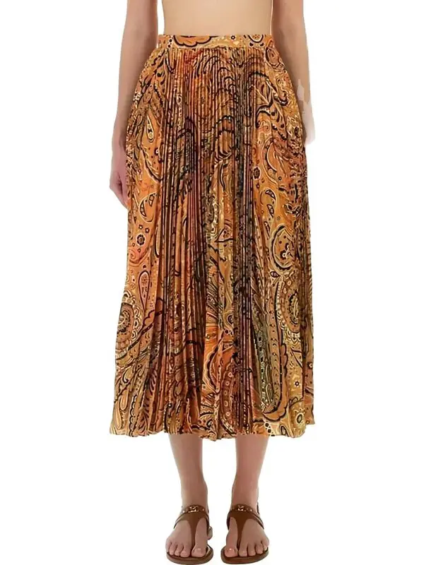 Etro Paisley-print Pleated Midi Skirt - Orange