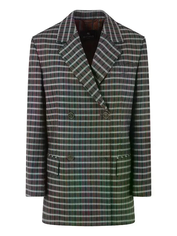 Etro Checked Double-breasted Jacket - Grey
