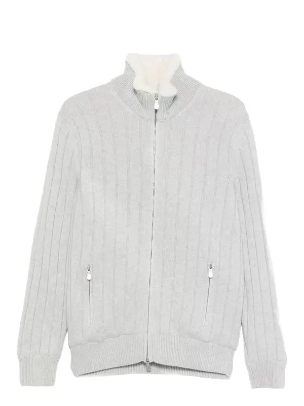 FILERIA Ribbed Zip Cardigan - Grey