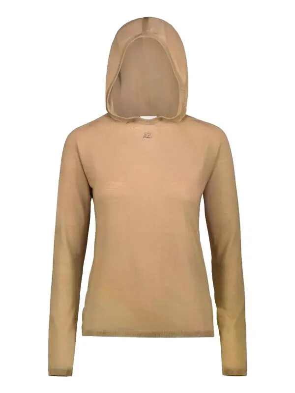 COURREGES Logo-embroidered Wool Hoodie - Neutrals