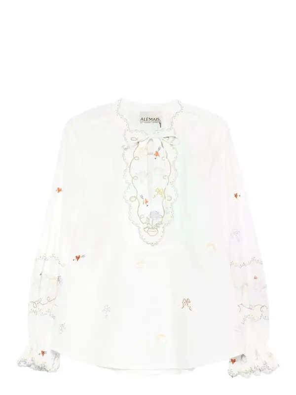 ALEMAIS Embroidered Ruffled Top - White