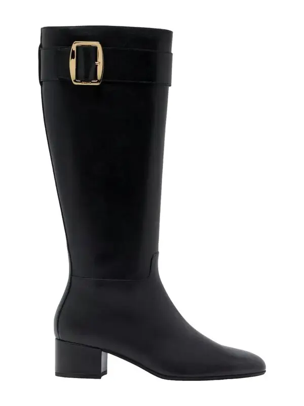 Bally Buckle Leather Knee High Boots - Black