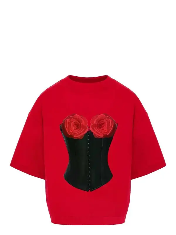 HAMZA Rose-corset T-shirt - Red