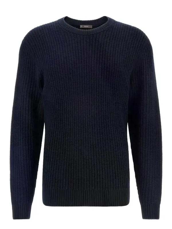 Boggi Milano Waffle-knit Crew-neck Sweater - Blue