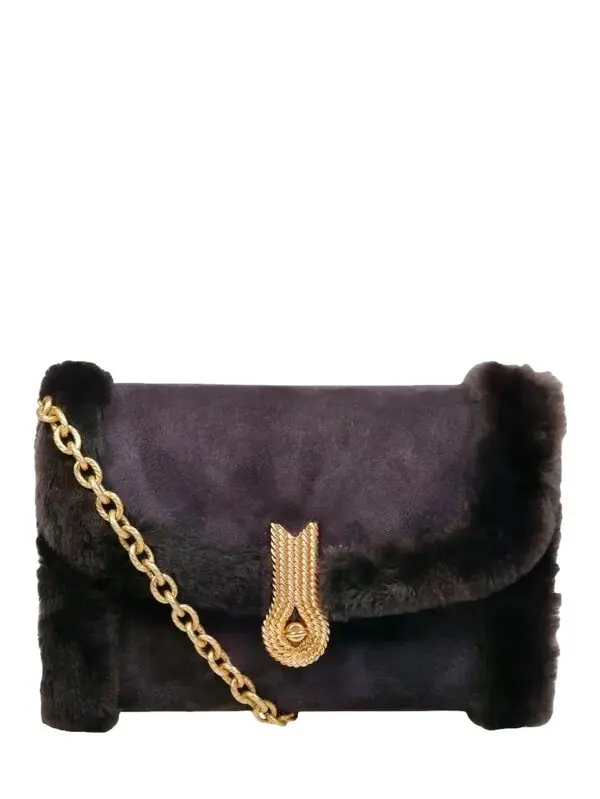 AMATO DANIELE Fur-trim Satchel With Chain Strap - Purple