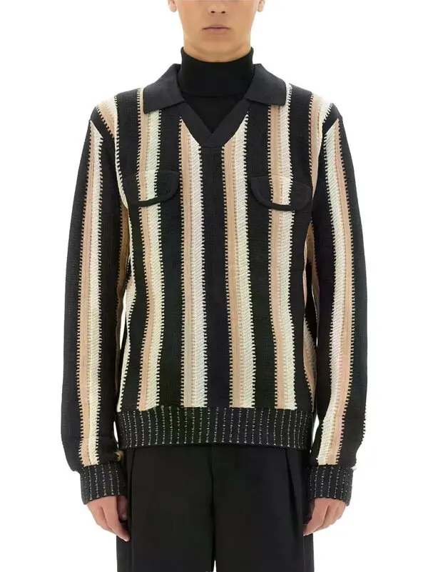SASQUATCHFABRIX Striped Flap-pocket Sweater - Black