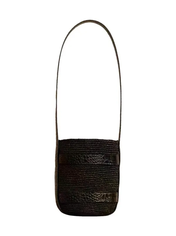 Manebí Raffia And Leather Shoulder Bag - Black