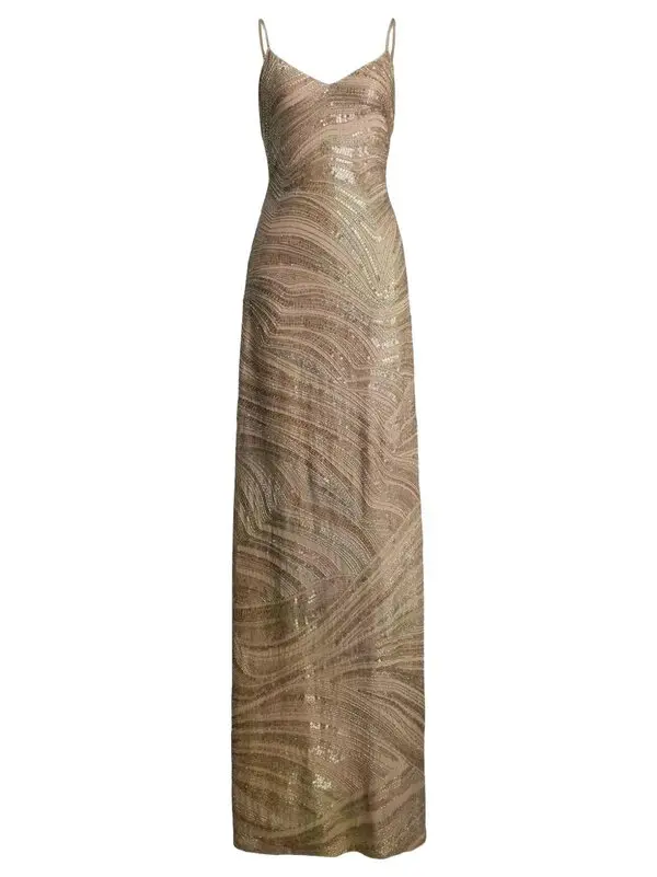Ralph Lauren Sequin-embellished Spaghetti-strap Gown - Neutrals
