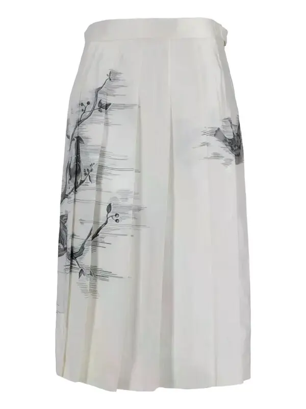 Thom Browne Pleated Bird-print Midi Skirt - White