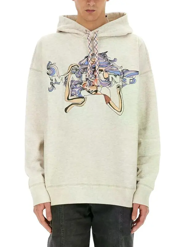 MARANT Graphic Print Hoodie - Neutrals