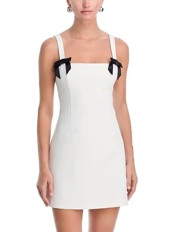 Aqua Satin Sleeveless Bow Mini Dress - Ivory/black