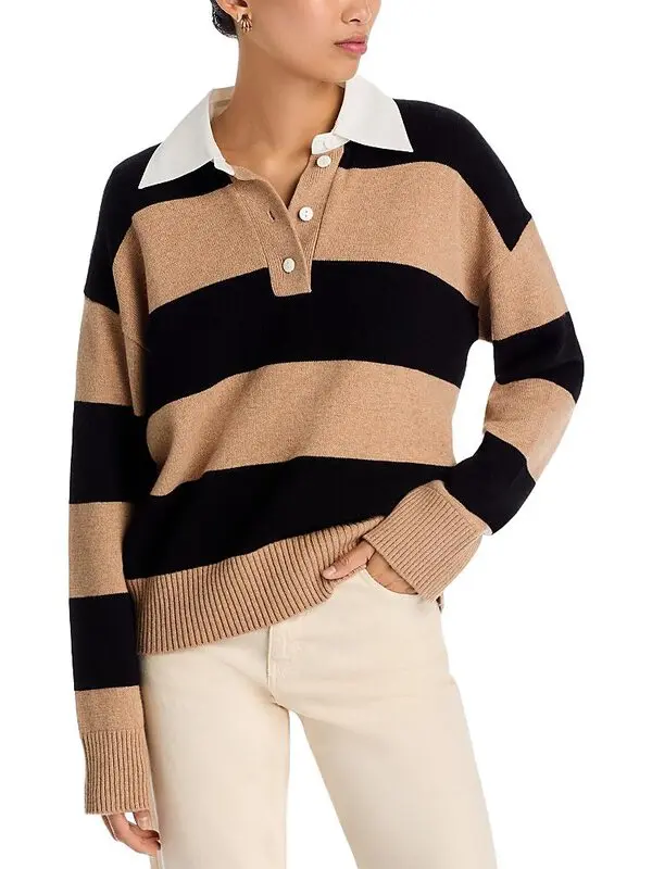 Rails Paxton Stripe Polo Sweater - Oatmeal Black