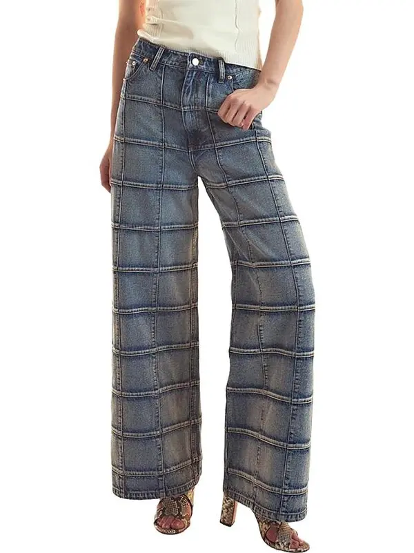 Cynthia Rowley Windowpane Wide-leg Jeans - Light Wash