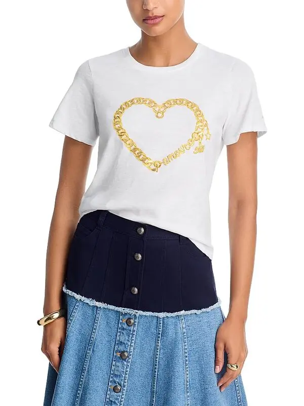 Cinq À Sept Amour Heart Chain Shrunken Tee - White/gold