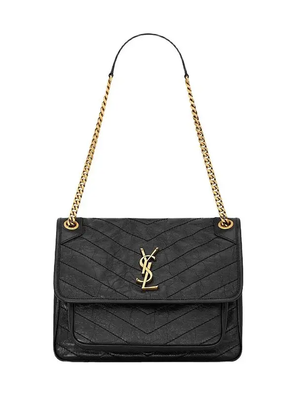 Saint Laurent Niki Medium Shoulder Bag - Black Vintage Leather/gold