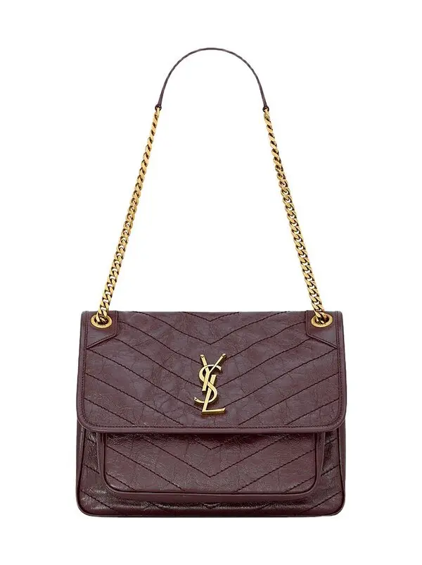 Saint Laurent Niki Medium Shoulder Bag - Rouge Cabernet Vintage Leather/gold