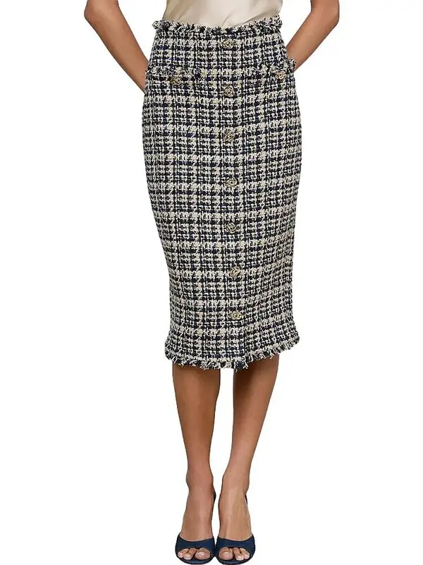L'Agence Tai Button Front Midi Skirt - Mignight Multi Tweed