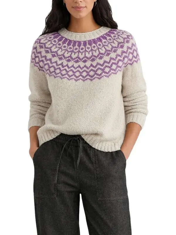 SEASALT CORNWALL Port Kinnis Sweater - Wag Tail Aran Spring Heather