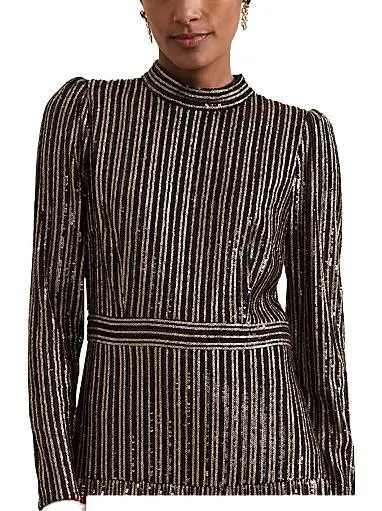 PHASE EIGHT Gloria Sequin Stripe Midi Dress - Black/multi