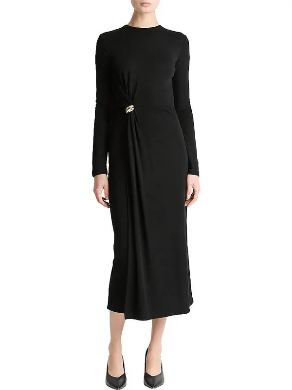 Vince Side Drape Midi Dress - Black