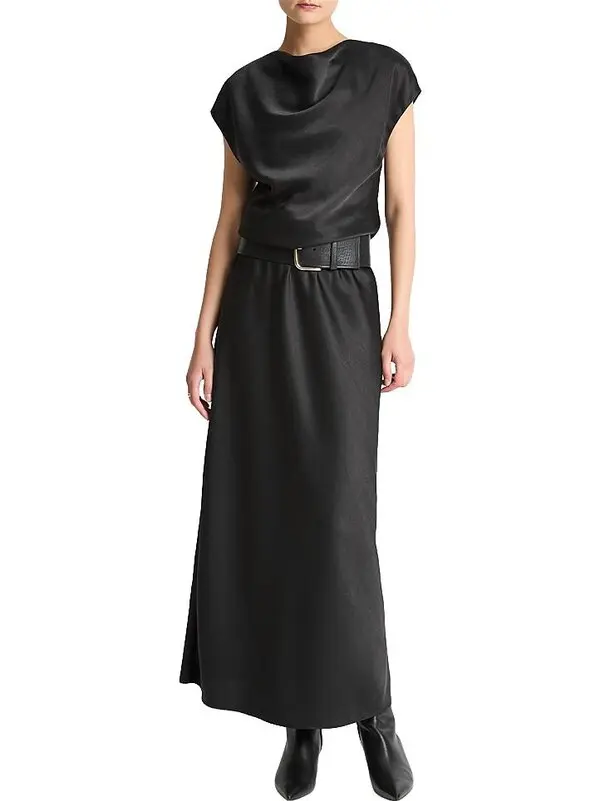 Vince Draped Cap Sleeve Maxi Dress - Black