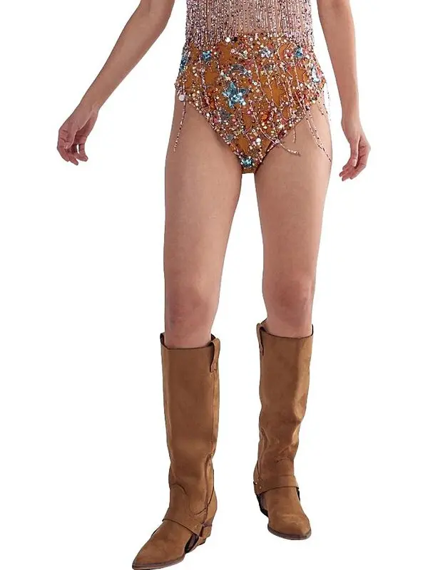 Nasty Gal Embellished Tassel Booty Shorts - Orange