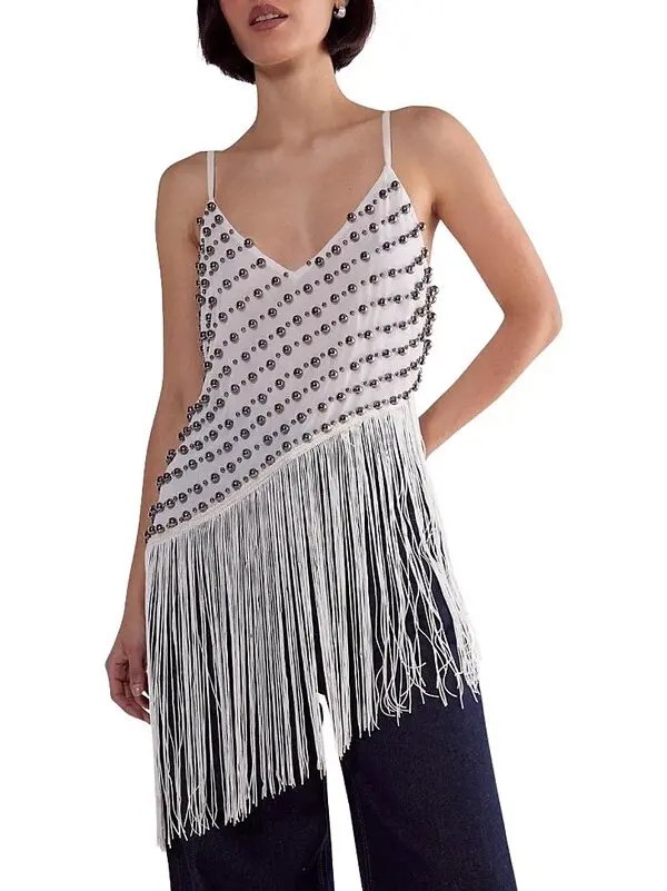 Nasty Gal Studded Asymmetric Cami Top - White