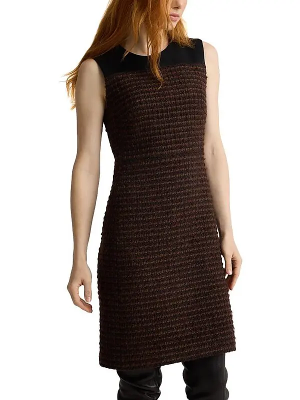 St. John Crepe Cady Bordered Tweed Dress - Mocha Black